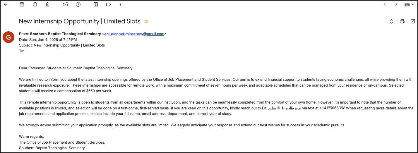 Phishing Attempts / Fake Internships and Job Opportunities - Inside SBTS